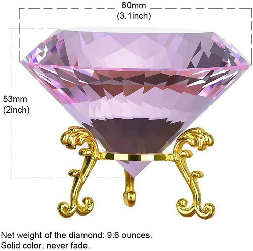 80MM Pink Crystal Diamond Paperweight Home Decor With Gold Metal Base ...