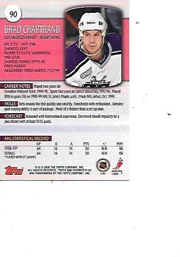 Brad Chartrand 1999-00 Topps Premier Plus Hockey RC #90 Los Angeles ...