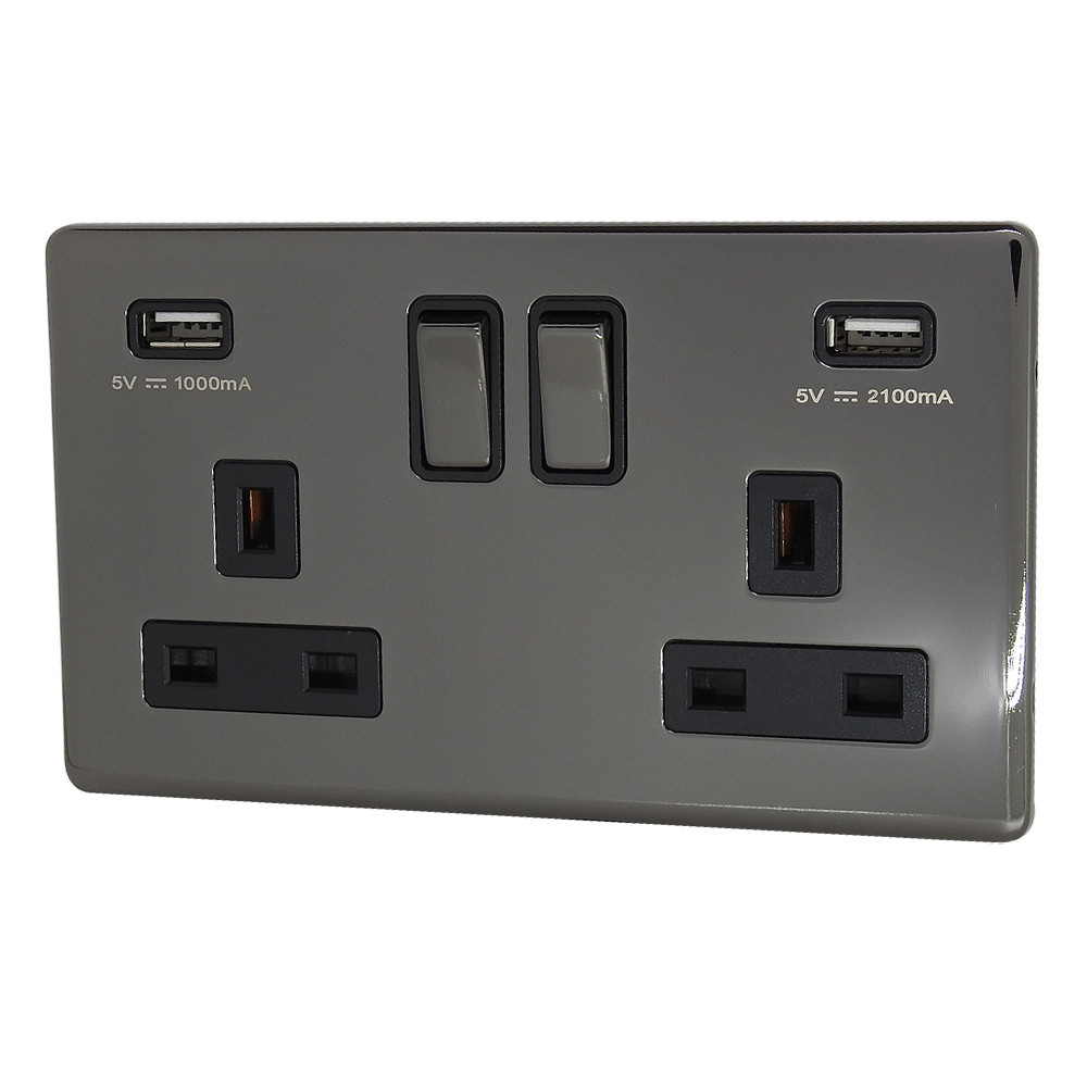 Black Nickel Screwless Light Switch, USB Plug Sockets, Dimmer & Cooker ...