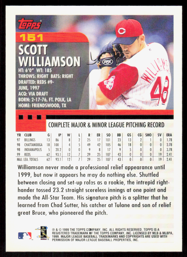 2000 Topps 151 Scott Williamson Cincinnati Reds | eBay