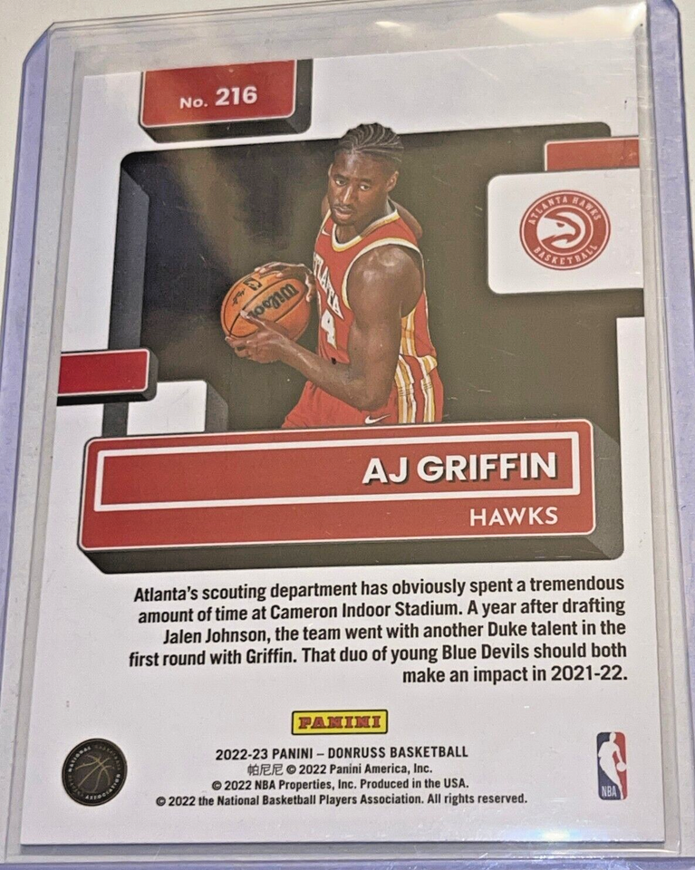 RARE AJ GRIFFIN HOLO LASER RATED ROOKIE CARD 2022-23 PANINI DONRUSS ...