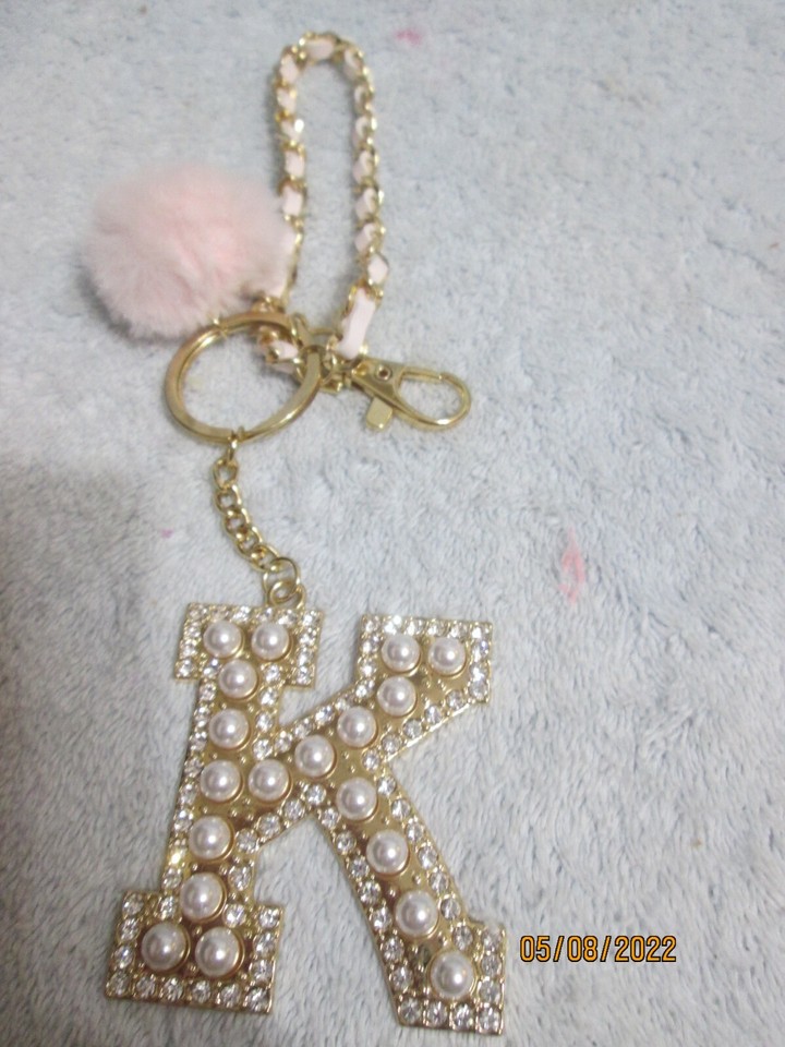 Monogram Initial " K " Keychain Faux Pearls With Hanging Clip New | eBay