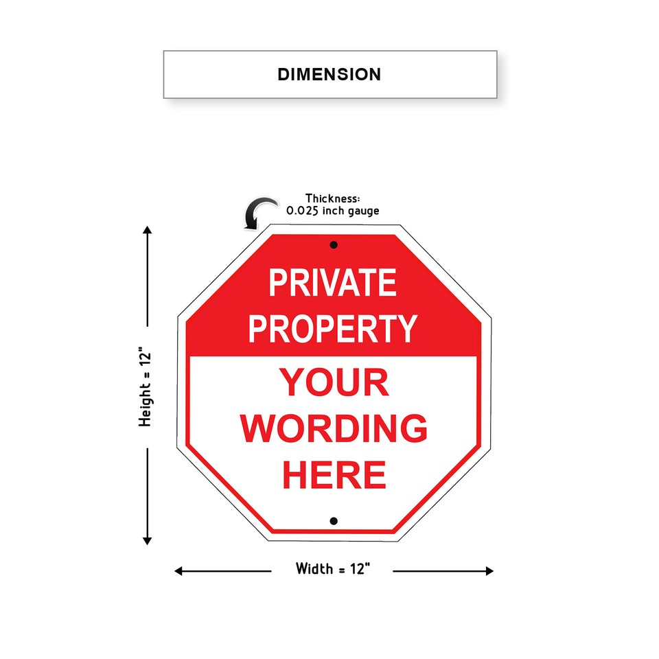 Custom Sign Private Property Your Text Wording Here Aluminum 12"x12 ...