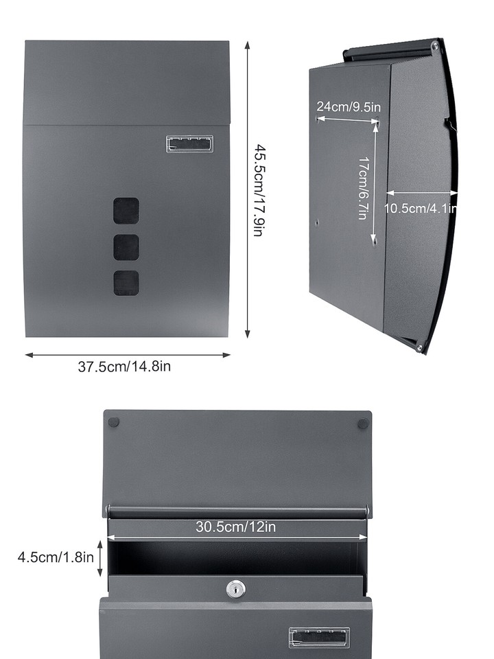 Letter Box with Lock Wall-Mounted Post Box & Viewing Windows Post Box ...