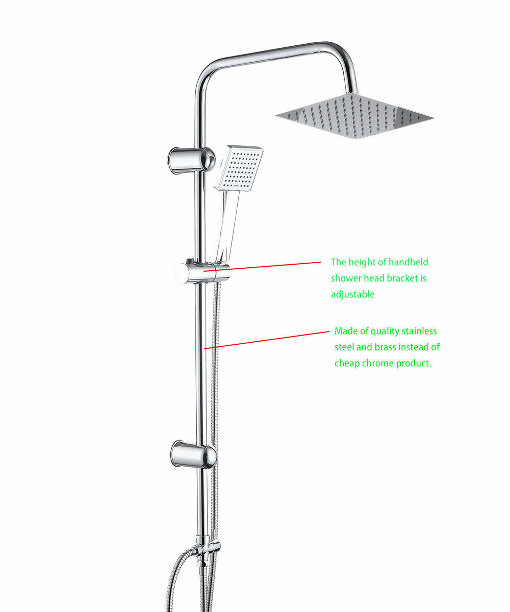 Large Waterfall Chrome Square 2 Mixed Shower Head Riser Rail Luxury ...