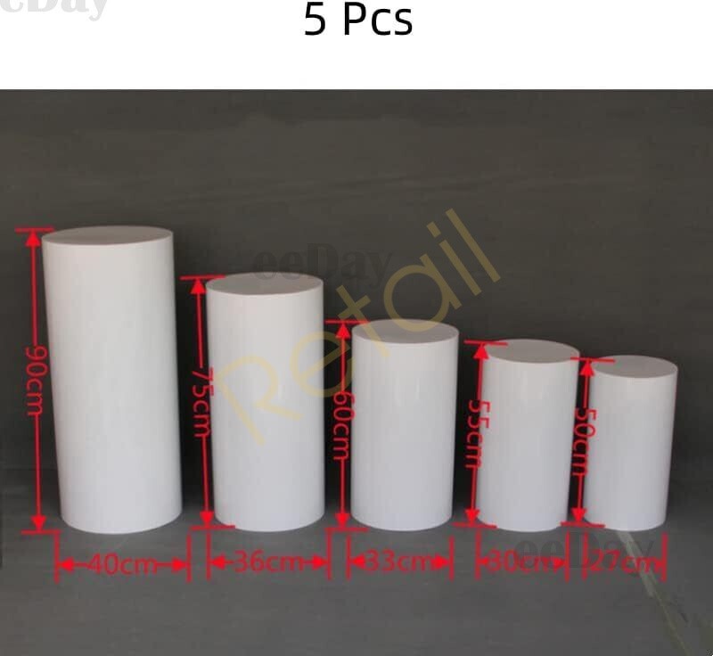 5pcs White Round Plinth Cylinder Pedestal DIY Wedding Cake Flowers ...