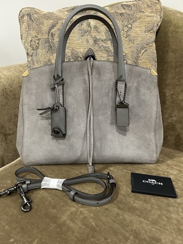 COACH 1941 Cooper Carryall Heather Grey Suede Oxblood Leather Bag | eBay