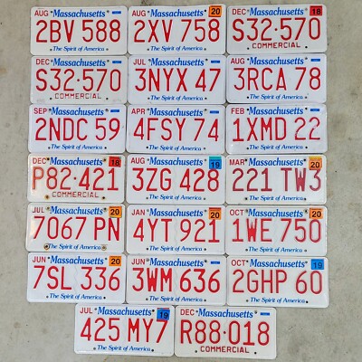 BULK LOT ~ 20 MASSACHUSETTS LICENSE PLATES 🔥FREE📬🔥W/RANDOM LETTERS ...