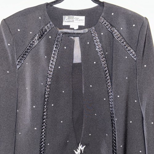 Ben Marc International Black Long Sleeve Rhinestone Satin Blazer Jacket ...