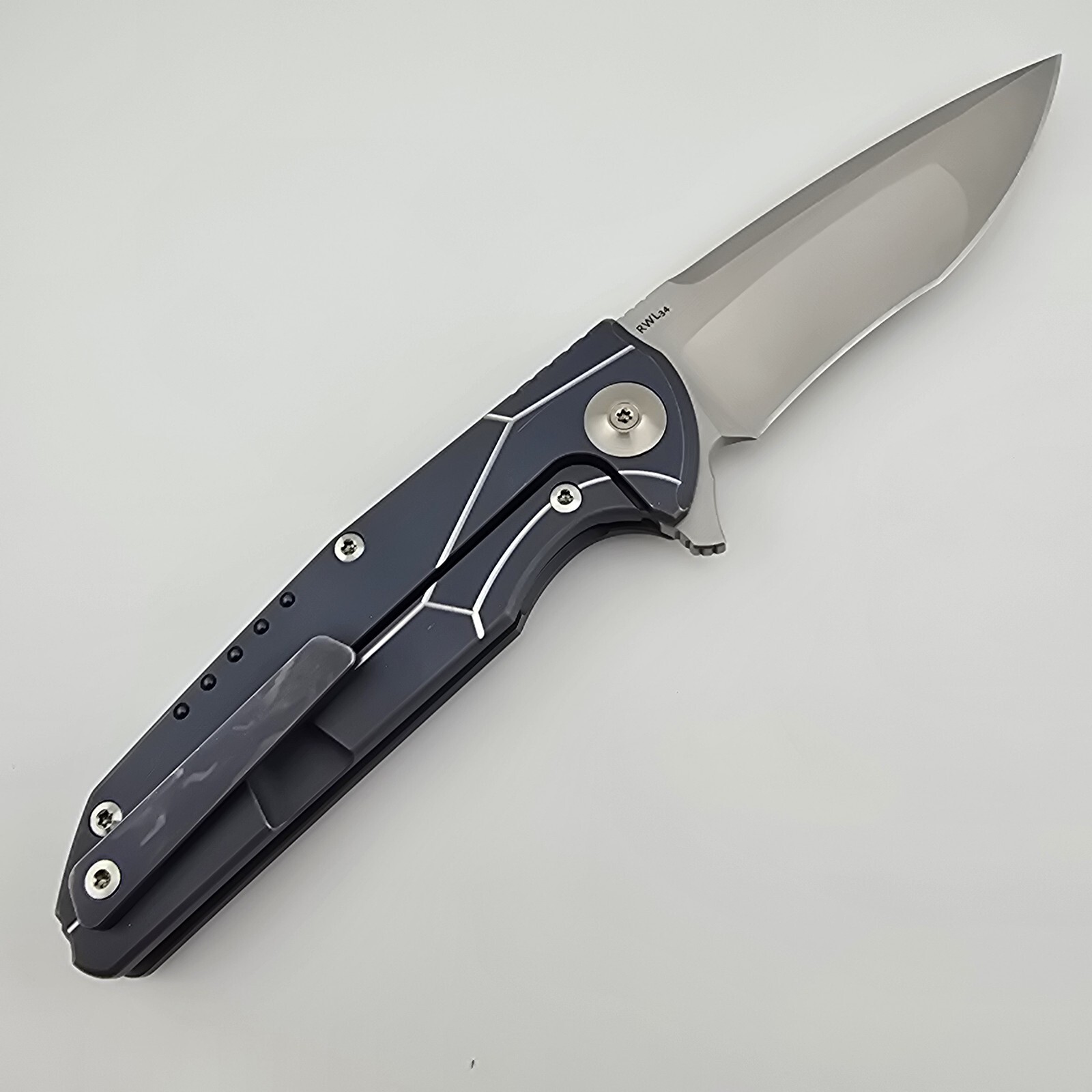 Reate Knives K4 Folder Blue Titanium Carbon Fiber Inlays RWL34 Compound ...