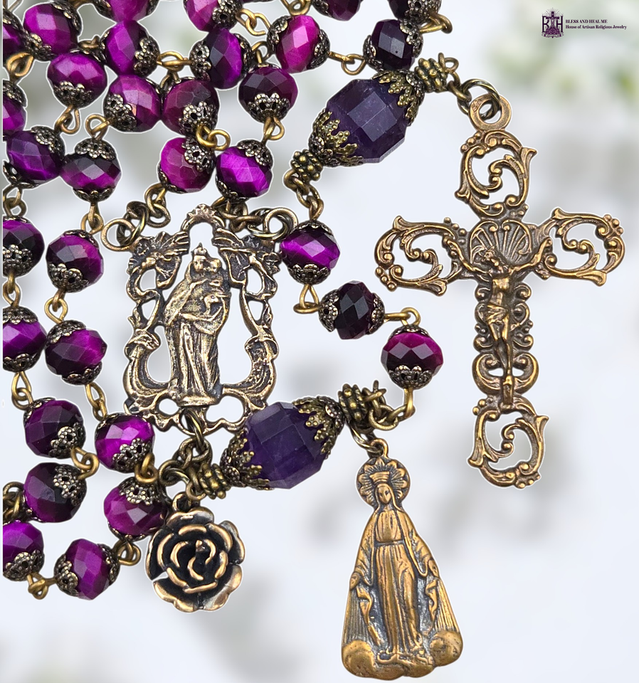 Miraculous & Mother Mary Heirloom Rosary | Heritage Bronze| Magenta ...