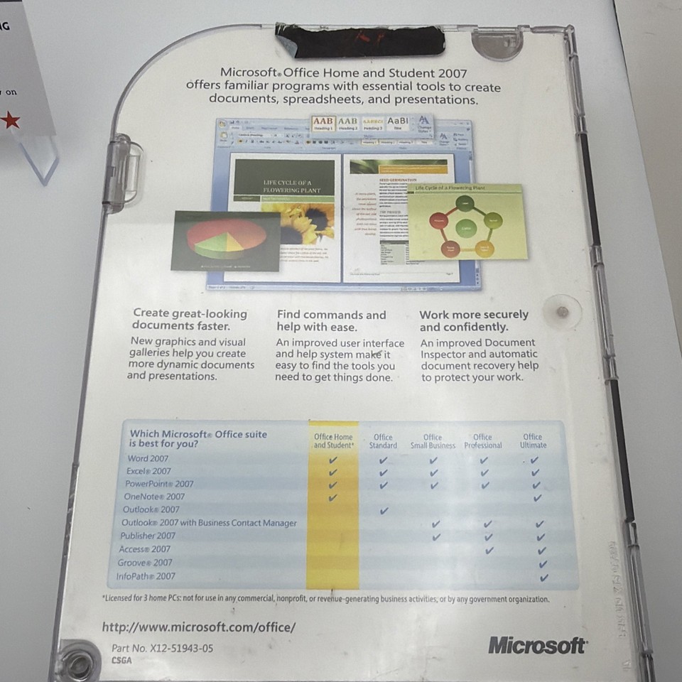 Microsoft MS Office Home and Student 2007 Word Excel PowerPoint OneNote ...