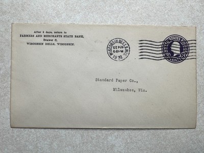 Envelope Postal Cover Farmers and Merchants State Bank, Wisconsin Dells ...
