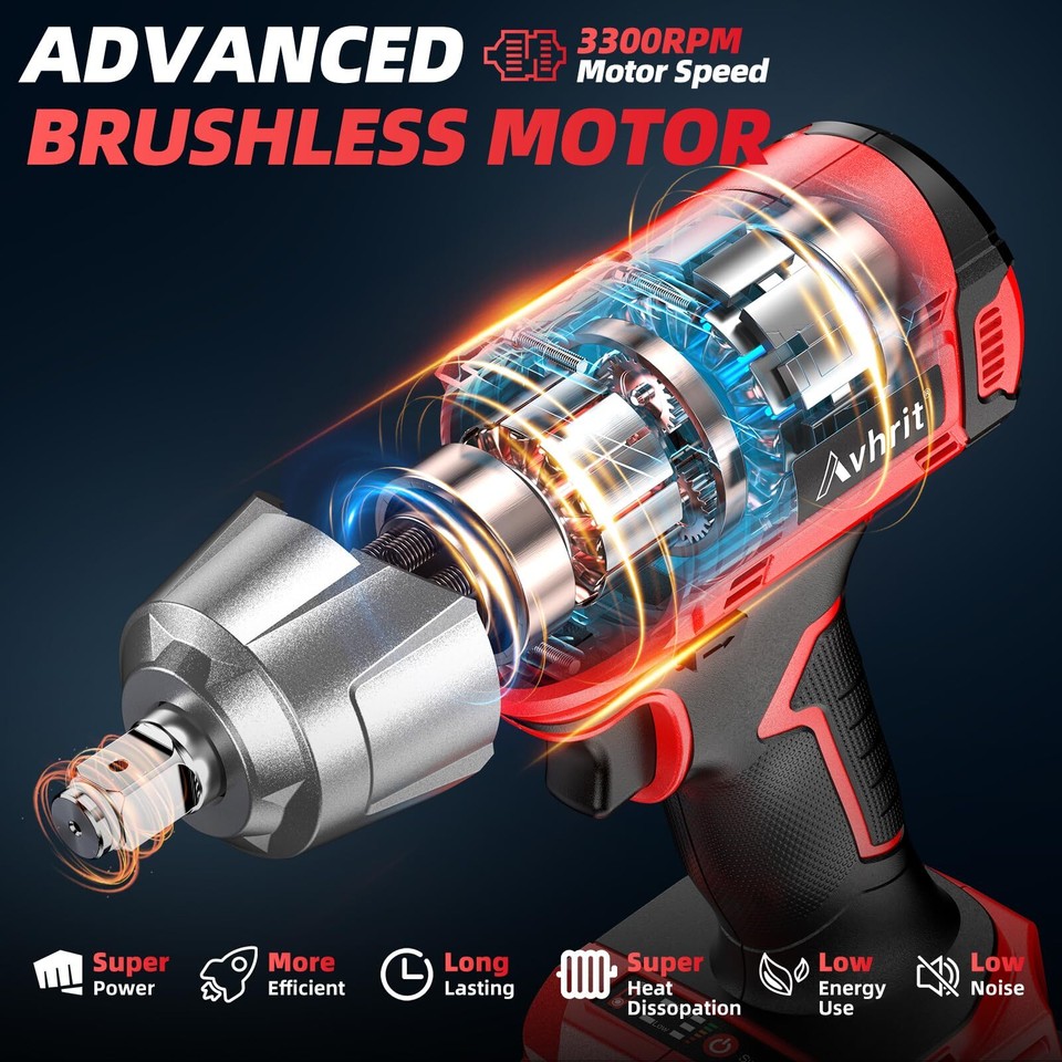 Cordless Impact Wrench 480Ft-lbs (650N.m) 1/2 Inch Impact Gun Brushless ...