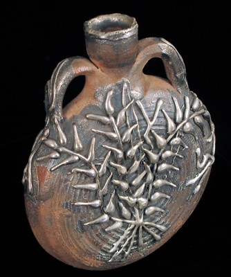 CERAMIC ART POTTERY VESSEL FLASK STERLING SILVER ISRAEL DOMAR ARTISTS ...