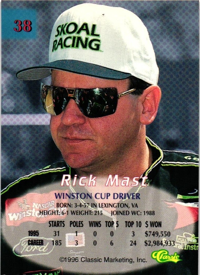 1996 Classic Nascar Winston Cup Rick Mast #38 NrMt+ | eBay