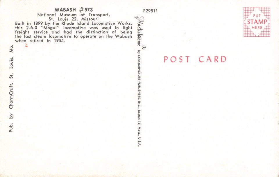 Postcard Mogul Steamer Wabash No 573 Rhode Island Locomotive Works 2-6 ...