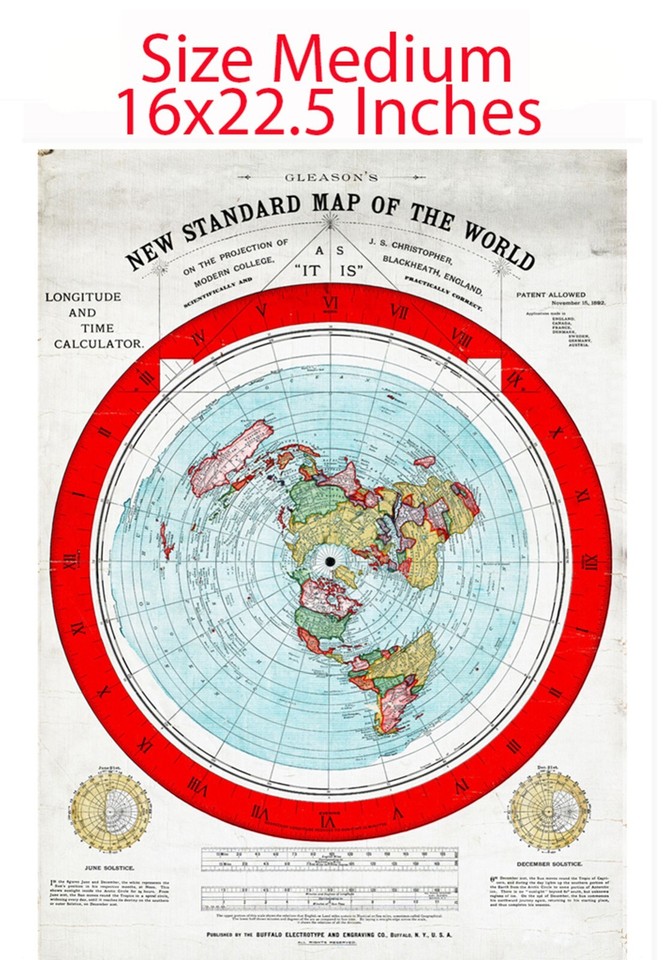 1892 Flat Earth New Standard Map of the World Alexander Gleason Gleason ...