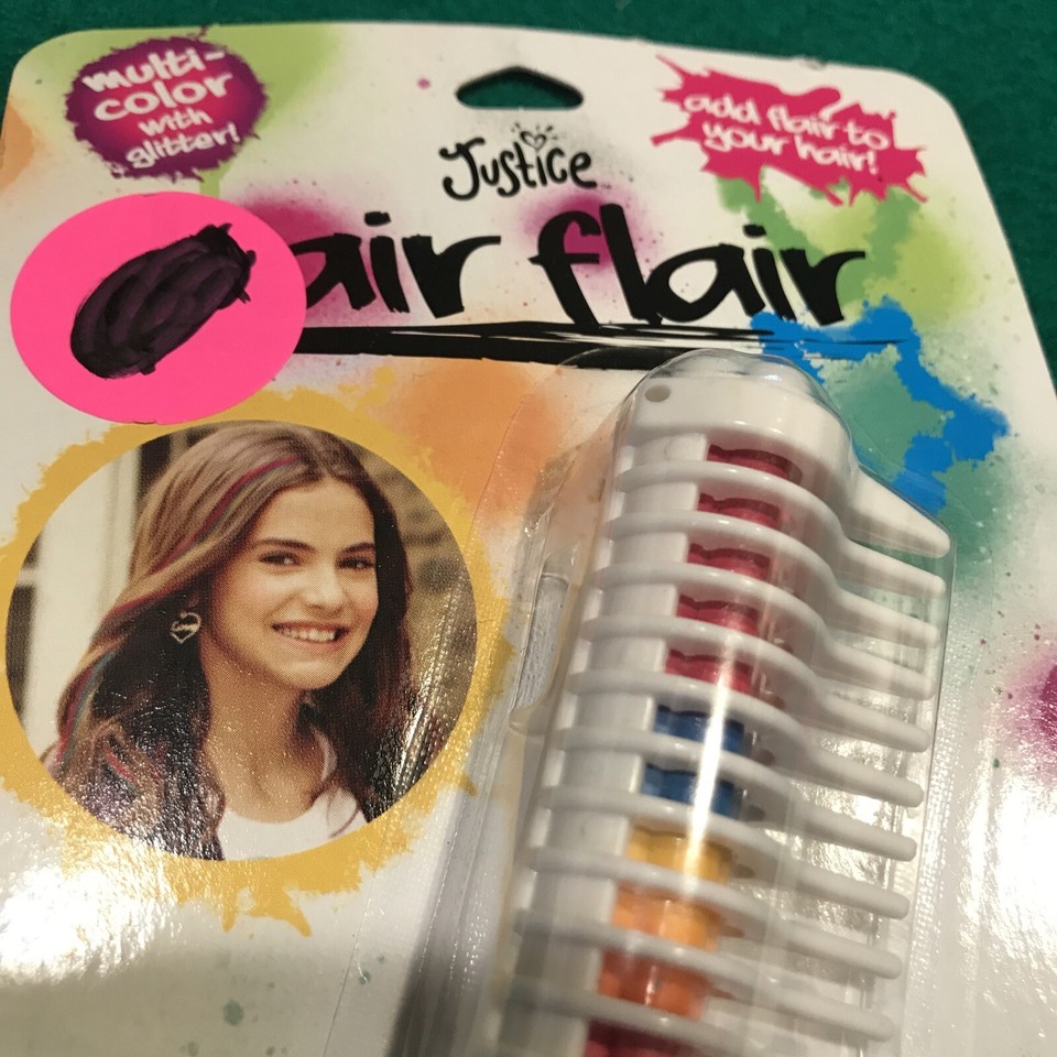 Justice Hair Flair With Glitter Rainbow Color Hair Chalk Temporary Comb ...