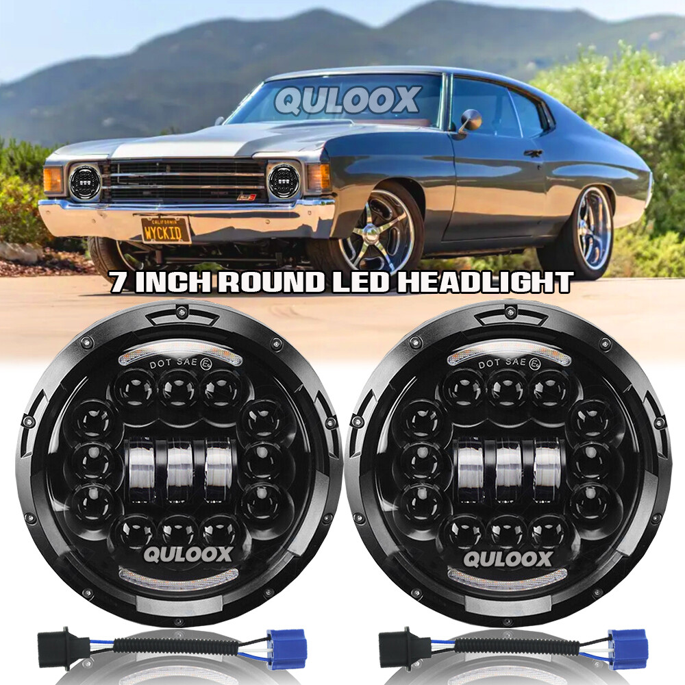 Pair H4 For Chevy Chevelle 1971-1972 1973 7INCH LED Headlights HI/LO ...