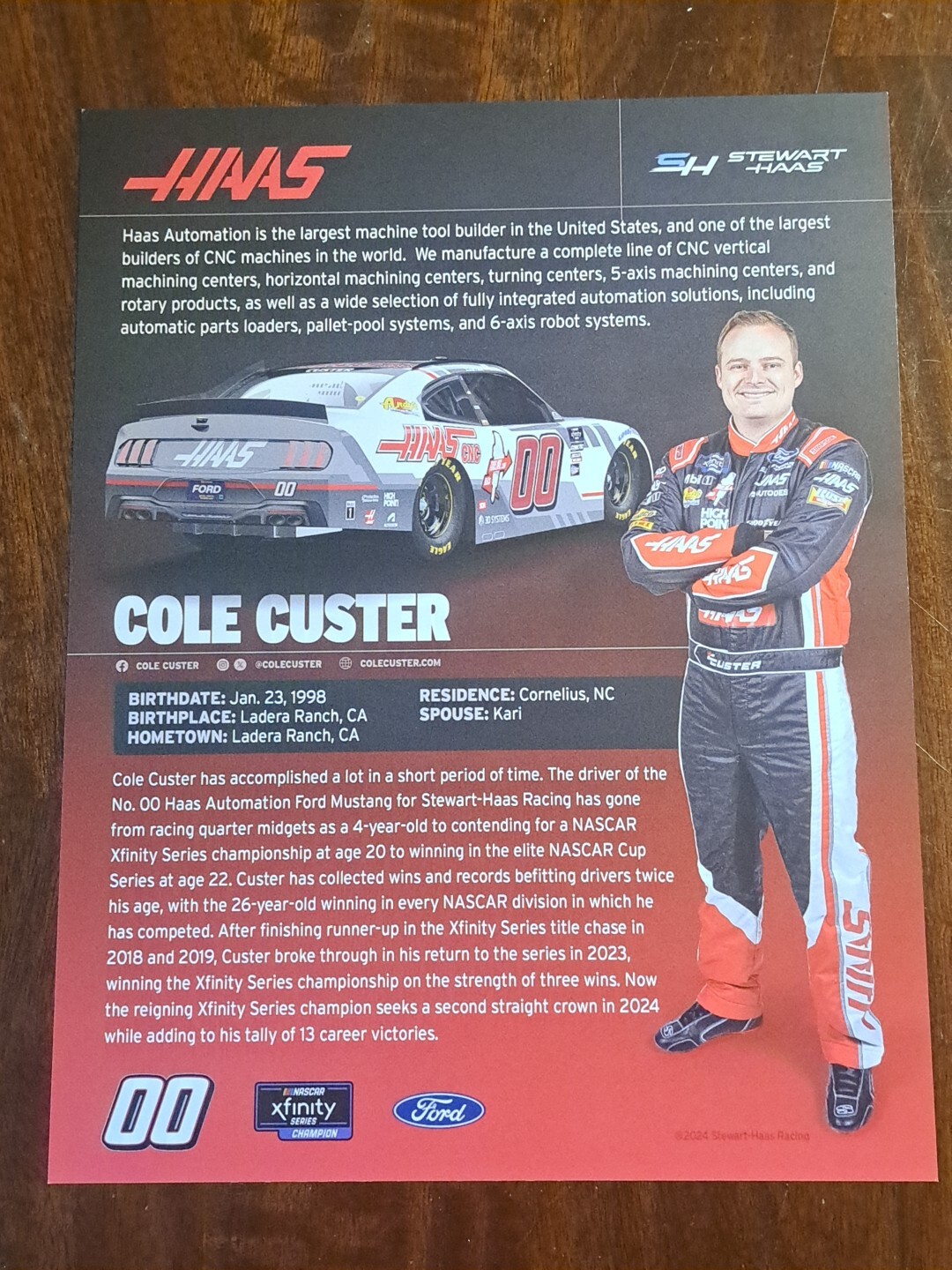Cole Custer 2024 HAAS 8x10 NASCAR Xfinity Hero / Post card | eBay