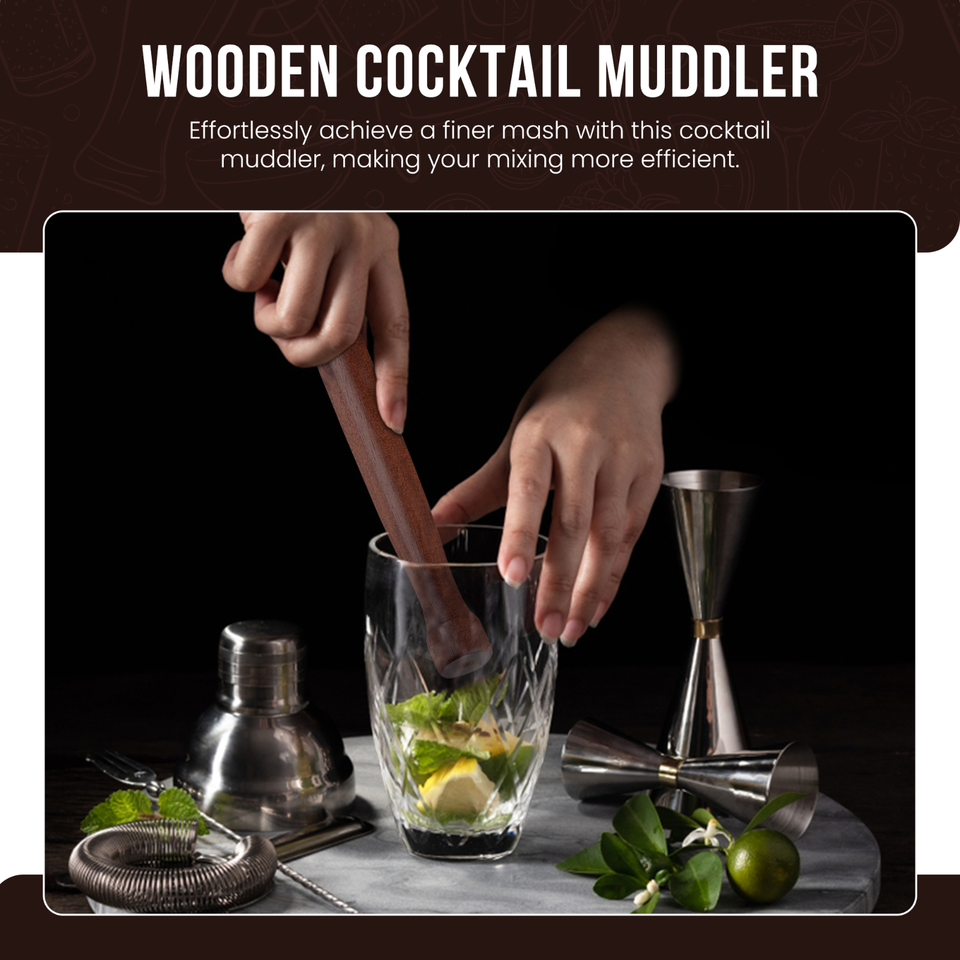 8" Professional Wooden Muddler - Bar Cocktail Muddler for Herbs, Fruits ...