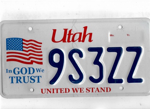 UTAH passenger license plate "9S3ZZ" ***UNITED WE STAND***IN GOD WE ...