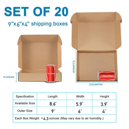 9x6x4 Shipping Boxes - Set of 20, Medium Brown Corrugated Cardboard ...