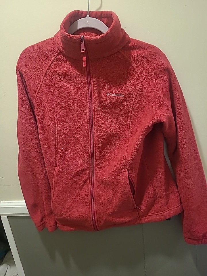 Columbia Jacket Women’s Large Red Pink Full Zip Fleece Pullover Jacket ...