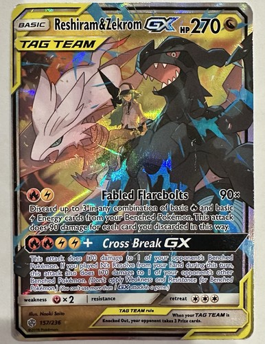 Reshiram & Zekrom GX 157/236 Ultra Rare Holo Cosmic Eclipse Pokemon TCG ...