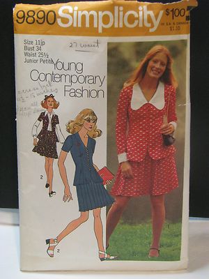 Vintage 1970's Simplicity Sewing Pattern #9890 Two-Piece Dress Size ...