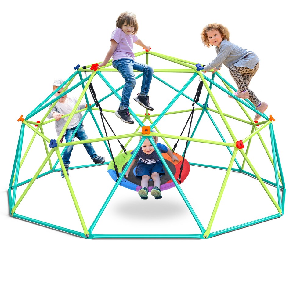 10FT Kids Dome Climber Swing Set w/Saucer Swing, Jungle Gym Up to ...