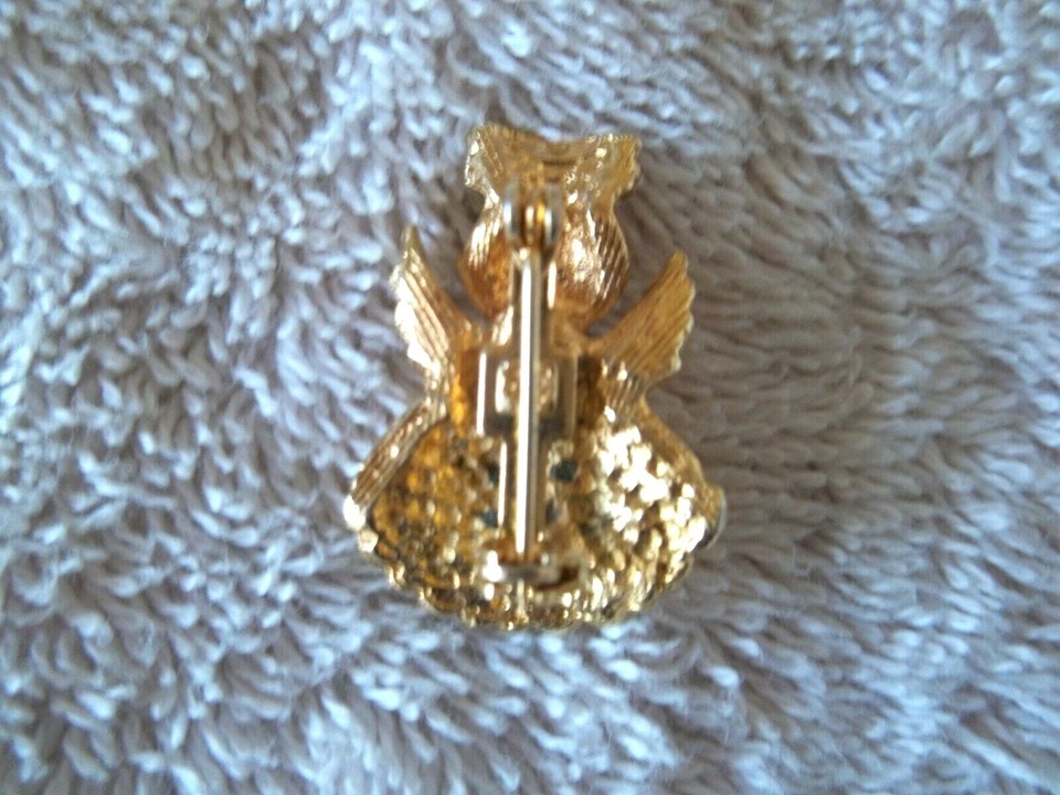 Small Angel Pin, Gold Tone Metal With Clear & Topaz Color Crystals ...