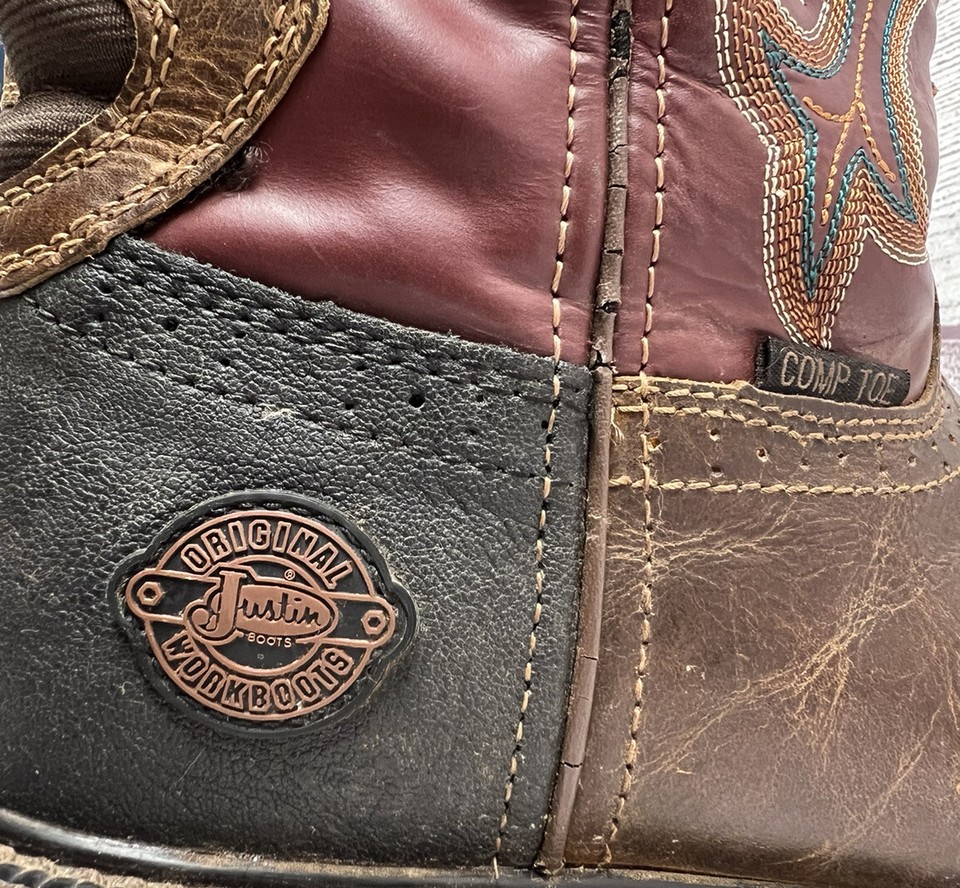 JUSTIN STEEL TOE - BOOT MENS WORK - COWBOY BOOTS WK4643 BURGUNDY | eBay