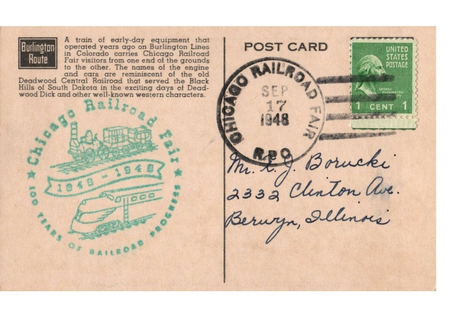 Postcard Chicago Railroad Fair Narrow Gauge Deadwood Central Train ...