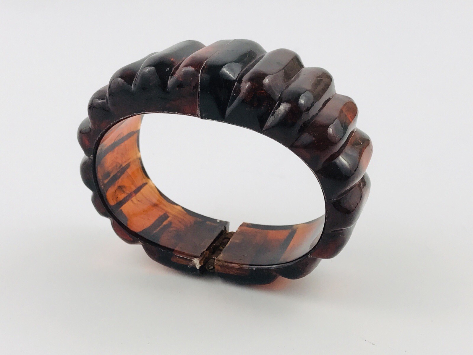 Vintage Faux Tortoise Shell Root Beer Plastic Hinge C… - Gem