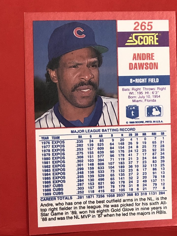 CUBS Right Fielder Andre Dawson Baseball Collector Pin & Batting Record ...
