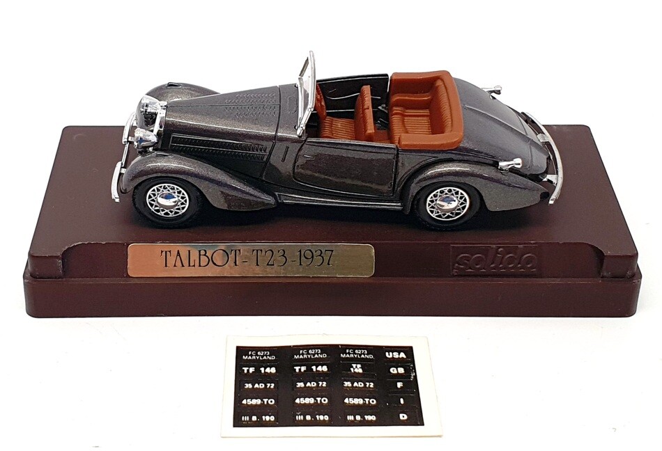 E1 Solido 1/43 Scale Diecast 4003 - 1937 Talbot T23 - Metallic Grey T6 ...