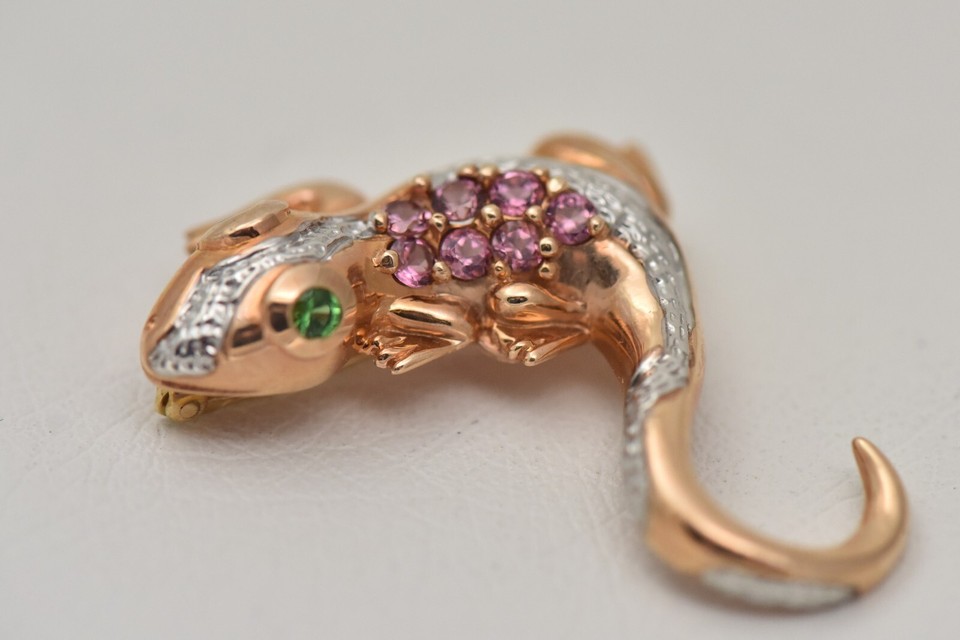 14k Rose Gold Salamander or Lizard Pin Brooch pave sapphire, Mint | eBay