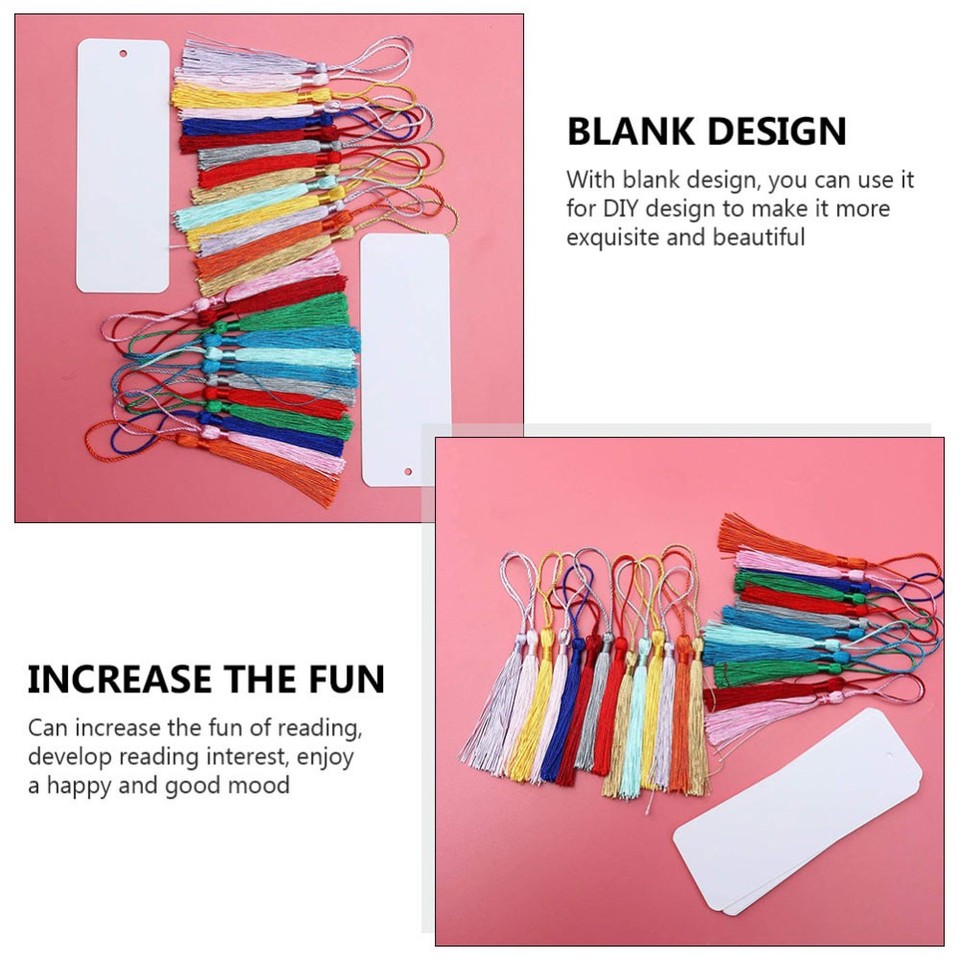 48 PCS Paper Card Gift Tag Student Bookmark with Tassels Blank ...