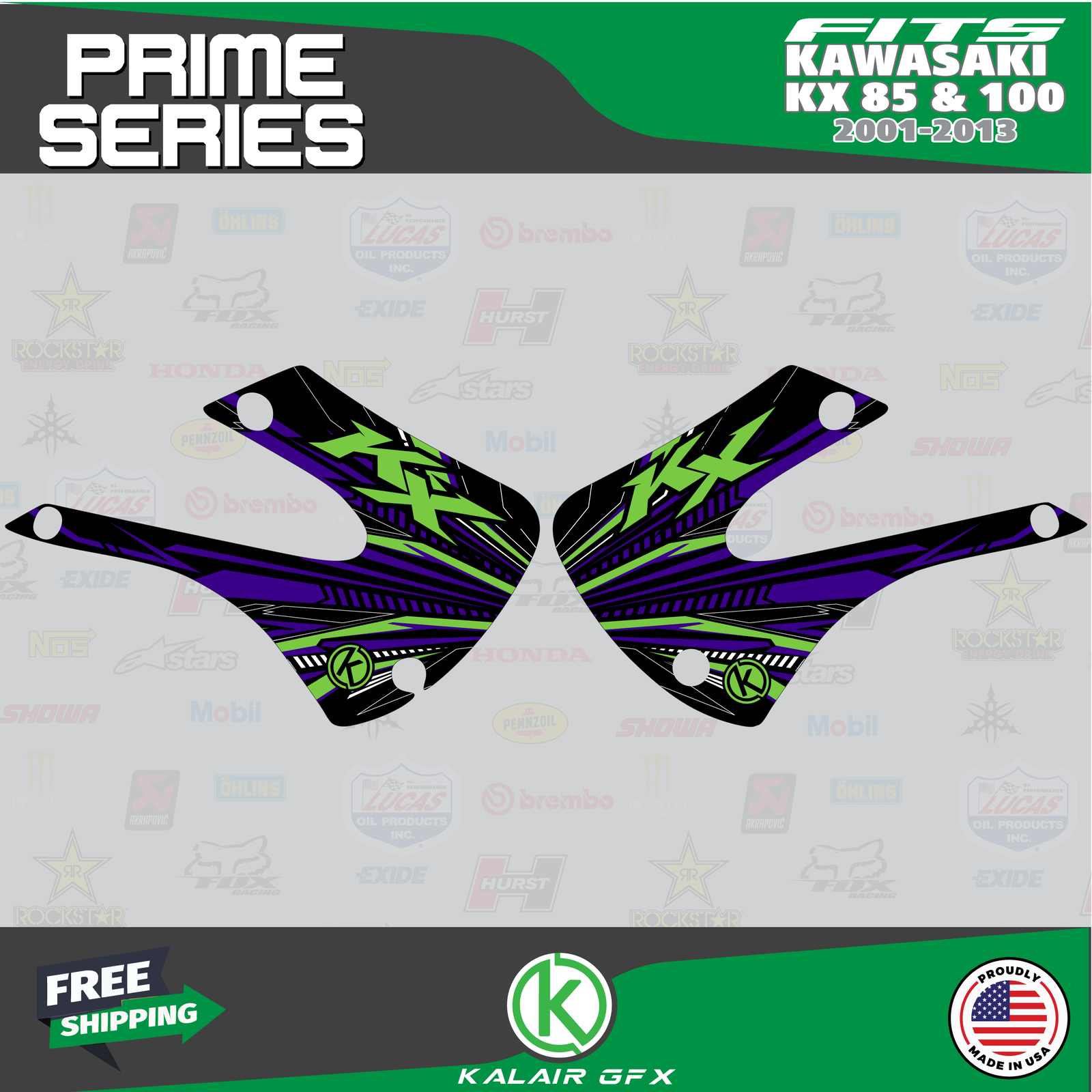 Graphics Kit for Kawasaki KX85 KX100 (2001-2013) KX 85 KX 100 prime ...