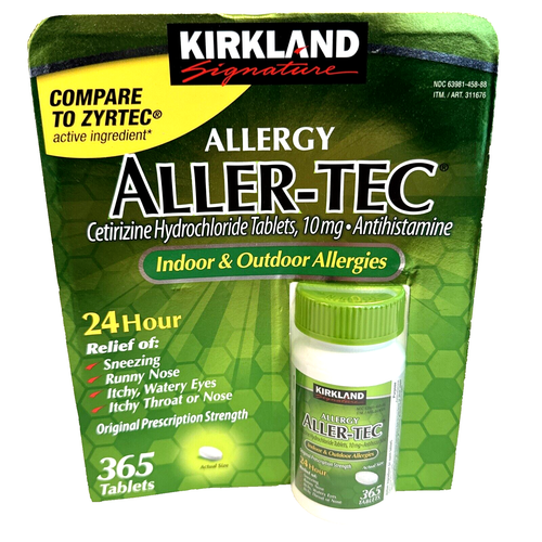 Kirkland Aller-Tec Cetirizine HCL 10mg Antihistamine 365 Tablets ...