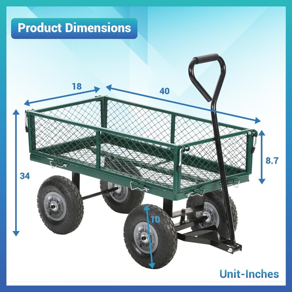 Garden Carts Yard Dump Wagon Cart Lawn Utility Cart Outdoor Steel Heavy ...