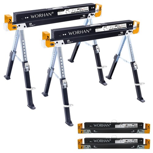 Sawhorse Twinpack 2600 lbs Jobsite Table Folding Quickly Adjustable Legs Supp... | eBay