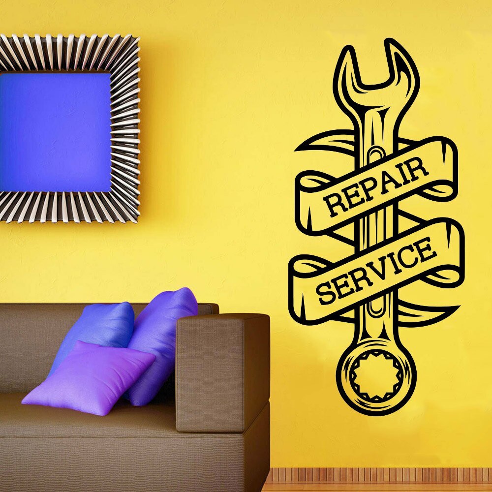 Garage Wall Stickers Wrench Repair Service Workshop Sign Wall Paper ...