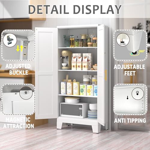61.02" Pantry Cabinet, Kitchen Pantry Storage Cabinets with 2d-white-a ...