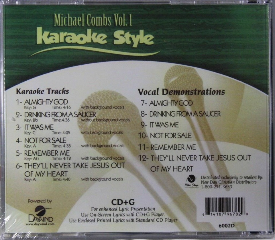 Michael Combs Volume 1 Christian Karaoke Style NEW CD+G Daywind 6 Songs ...