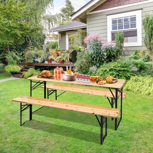 Picnic Combo 3PCS Set, 5.8FT Wood Table and Bench Set | eBay