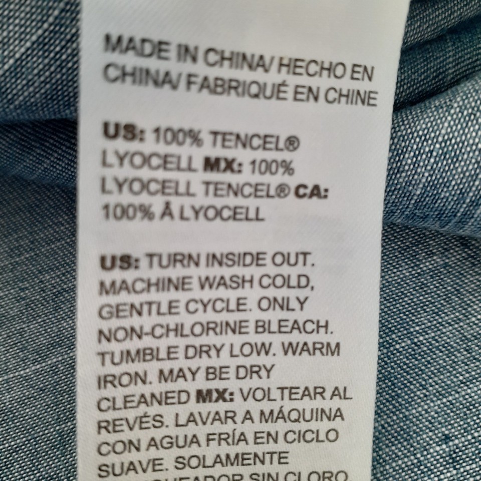 Chico's Tencel Collar Split Neck Top Roll Tab Sleeves Fringe Blue Size ...