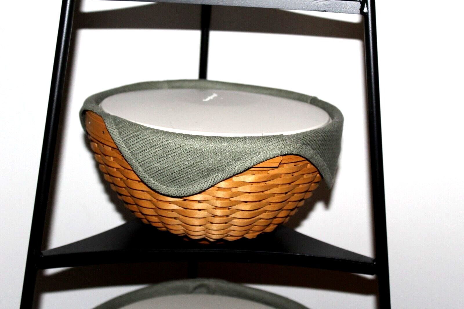 Longaberger Hostess Nesting Bowl Baskets Sage Liner Wrought Iron Stand ...